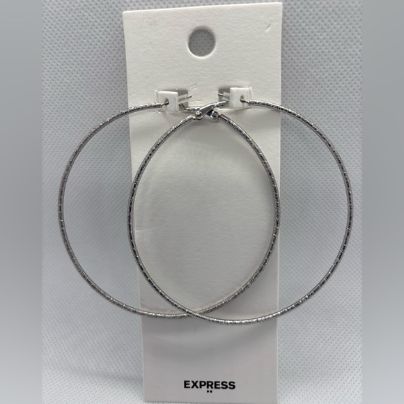 Express | Jewelry | Express Large Textured Silver Hoop Earrings | Poshmark